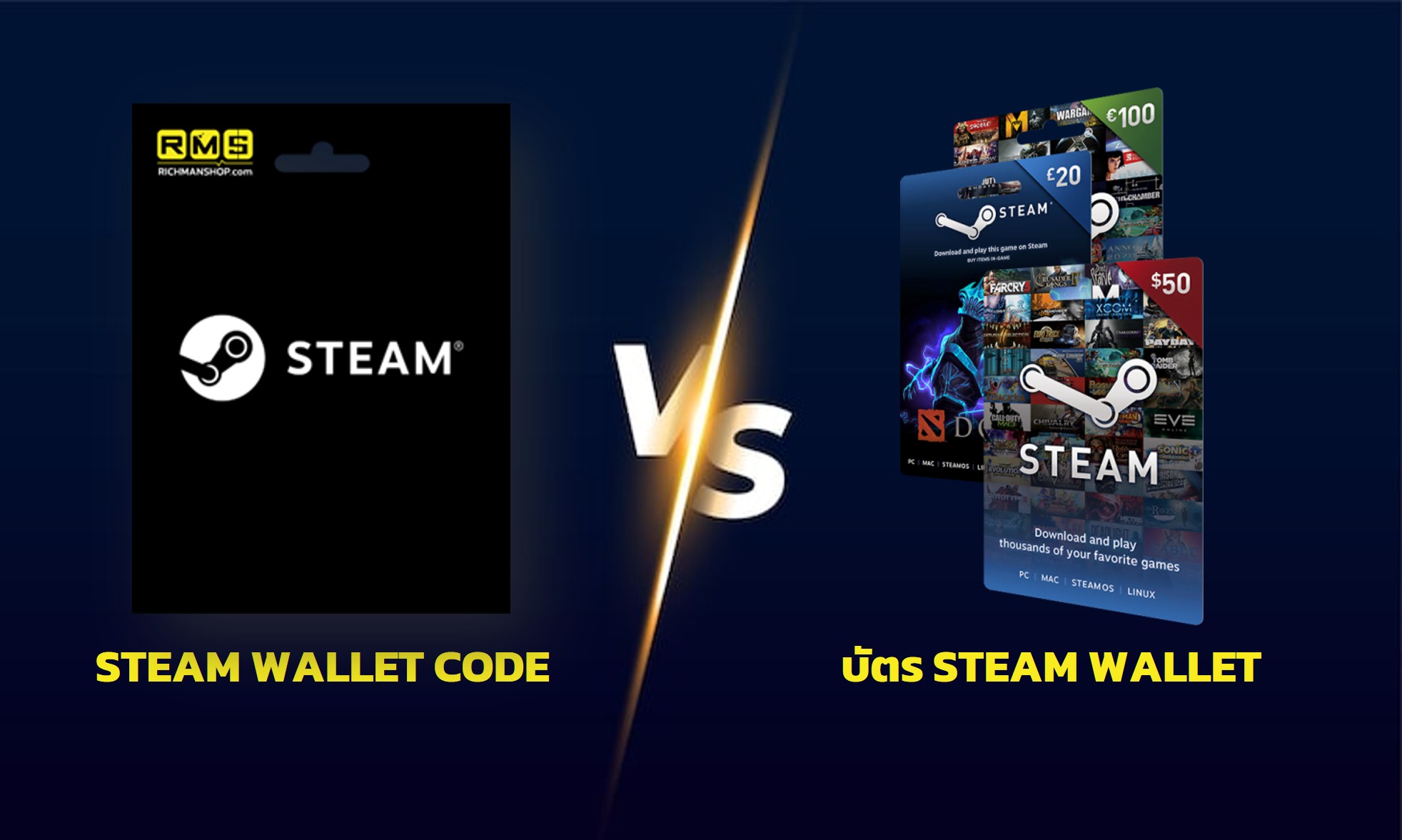 Steam Wallet Code vs Steam Wallet gift card บัตรสตีมราคาถูก
